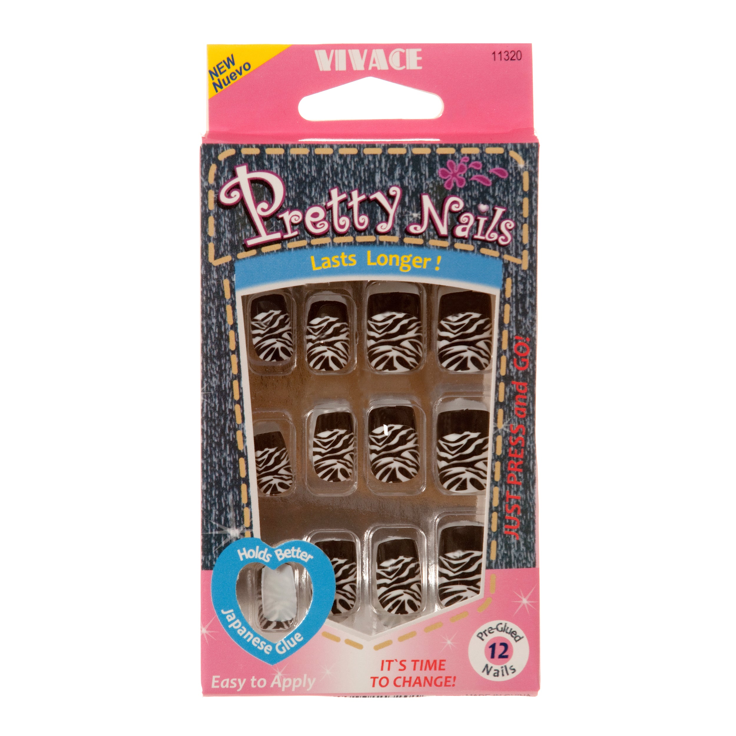Pre-Glued Press-On Nails, Zebra (288 Pack)
